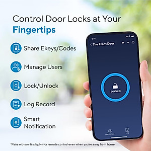 ULTRALOQ U-Bolt Smart Lock with Bridge WiFi Adaptor, 5-in-1 Keyless Entry Door Lock with WiFi, Bluetooth and Keypad, Smart Door Lock Front Door- Satin Nickel