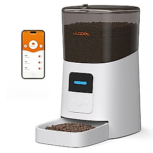WOPET 6L Automatic Cat Feeder,Wi-Fi Enabled Smart Pet Feeder for Cats and Dogs,Auto Dog Food Dispenser with Portion Control, Distribution Alarms and Voice Recorder Up to 15 Meals per Day (White)