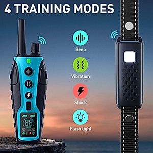 Nikketta Dog Shock Collar with Flashing Light for Night Walks,Dog Training Collar with Adjustable Pitch Beep,Vibration,Shock and Keypad Lock,Dog Training Collar with Remote 4000FT,Cyan-Blue