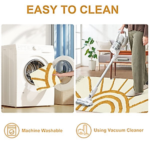 OJIA Boho Area Rug 4' X 6', Tufted Living Room Rug Cotton Woven Machine Washable Rugs Beige Bedroom Rug, Farmhouse Tribal Floor Carpet Accent Rugs for Nursery Room/Dining Room