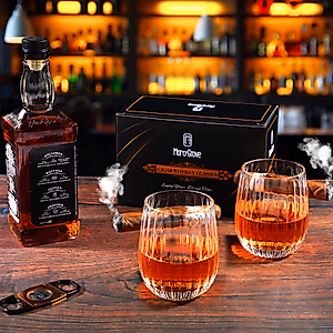 MortyGrove Cigar Whiskey Glasses with Cigar Holder-Set of 2,Old Fashioned Whiskey Glass With Indented Cigar Rest Crystal Whiskey Glasses Gift, Gifts for Men(12oz)