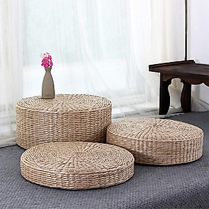 SUPVOX Japanese Style Handcrafted Knitted Straw Flat Seat Cushion,Round Padded Room Floor Straw Mat for Outdoor Seat