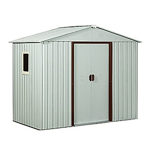 SUNDALY 6x5 FT Metal Outdoor Storage Shed with Windows & Sliding Door, Waterproof Bike Shed Garden Tool Storage Shed with Floor Frame for Backyard Patio