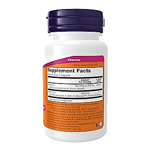 NOW Supplements, Mega D-3 & MK-7 with Vitamins D-3 & K-2, 5,000 IU/180 mcg, Bone & Cardiovascular Support*, 60 Veg Capsules