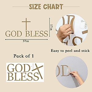LINZYING God Bless Cross Wall Decal - God Bless You Stickers，God Bless Wall Decor，God Bless Our Home Wall Decor，God Bless Baptism Decorations (God Bless Cross Stickers)