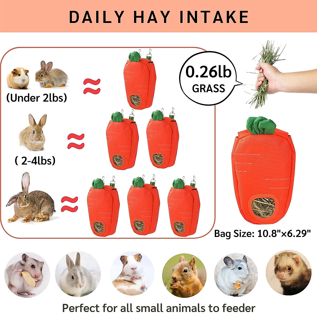 JanYoo Hay Feeder for Guinea Pigs Rabbit Food Dispensers Bag Rack Storage Manage Hanging Feeding Large Capacity 0.26lb