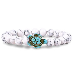 Fahlo Sea Turtle Tracking Bracelet, Elastic, Supports The Sea Turtle Conservancy, one Size fits Most for Men and Women (White Howlite)