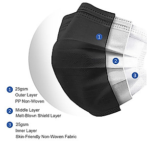 MTYX Black Disposable Face Masks 3 Ply 50PCS - Individually Wrapped - Durable - Odorless - Hygienic