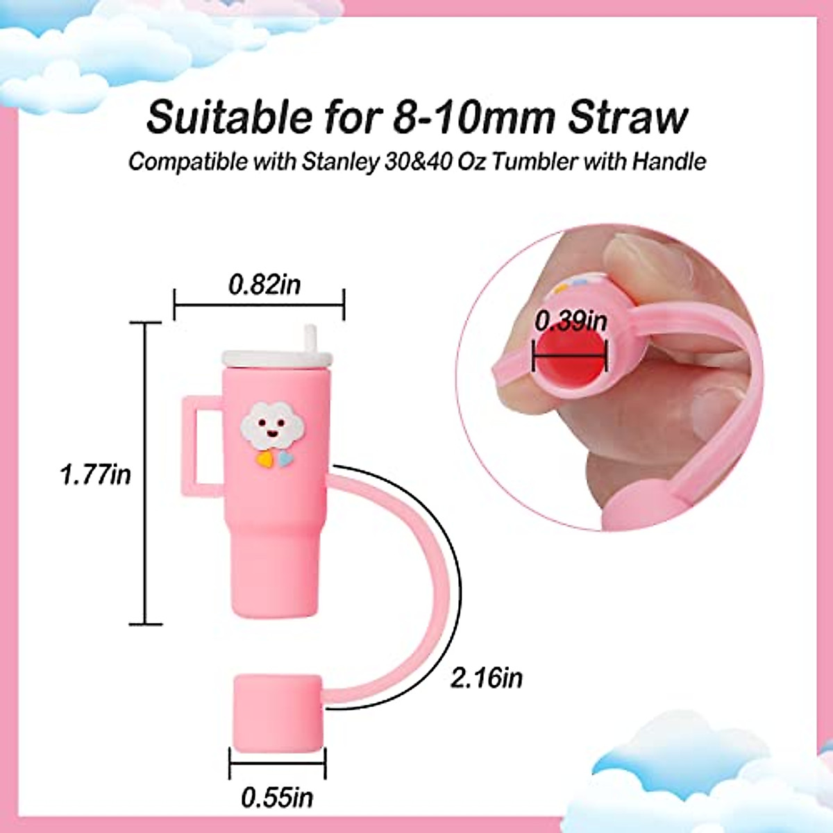 Straw Cover Cap for Stanley Cup, 6pcs Silicone Straw Topper Compatible with Stanley 30&40 Oz Tumbler with Handle and Straw, Drinking Straw Tip Covers for 8-10mm Straw