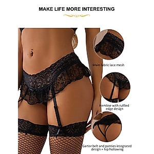 ohmydear Women High Waisted Garter Belt Plus Size Lace Garter Belt Set Mesh Suspender Belt for Stockings Black XL-2XL