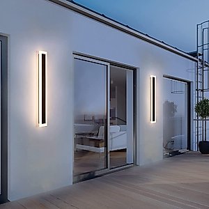 LS-PRO (24 inch/ 14w Outdoor Long Strip Modern LED Wall Lighting Fixture Lamps, Elegant Frosted White Acrylic, Black Aluminum Body IP65 Waterproof Anti Rust. (Warm White 3000K). 1 Year Warranty
