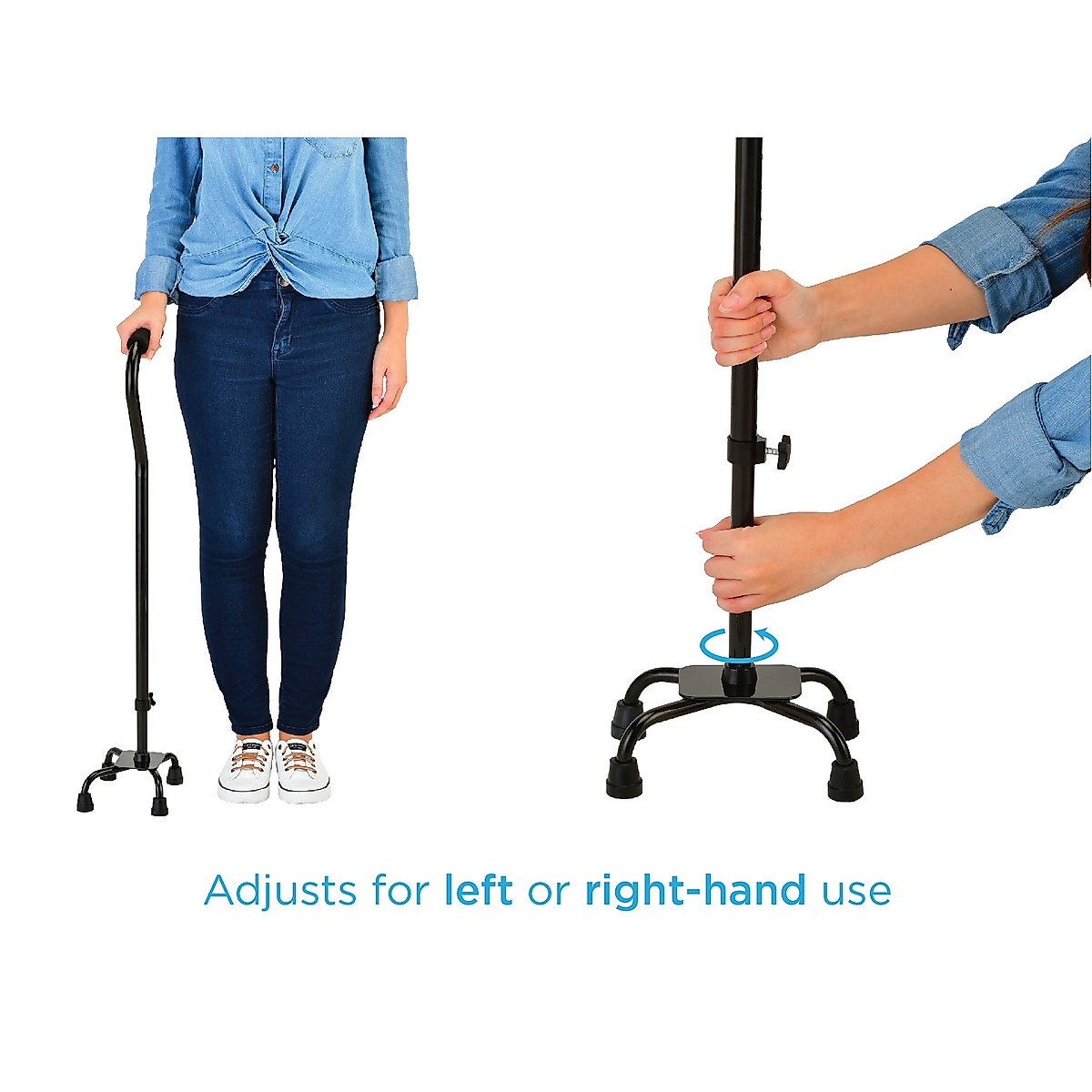NOVA Designer Quad Cane, Lightweight Four Legged Walking Cane with Soft Grip Handle, Height (for users 4’11” - 6’4”) and Left or Right Adjustable, Blue Waves Design