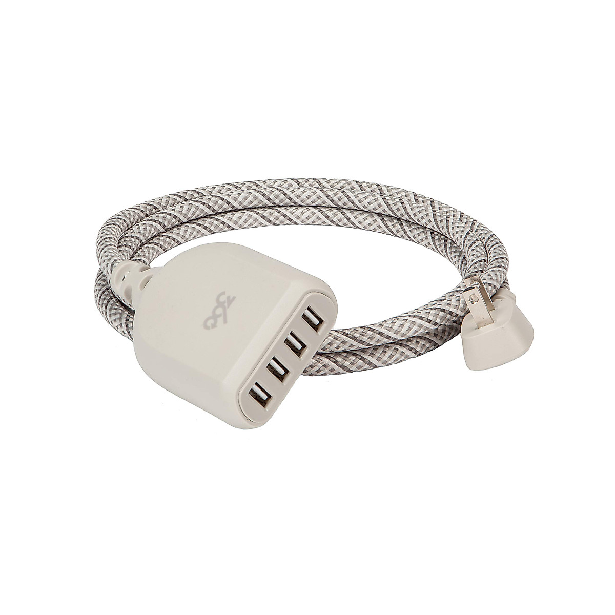 360 Electrical Habitat 4.8, 6 ft 4-Port USB Extension Cord, Durable Braided Casing, French Grey, 4.8A, USB Charger Cable, Power Strip USB Hub Charging Station for USB C, Iphone, Tablet, Android