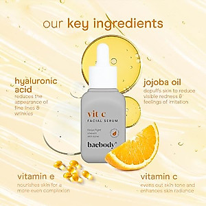 Baebody Made in USA Vitamin C Face Serum - Vitamin C Serum for Dark Spots & Dull Skin - Day & Night Vitamin C Serum for Face - Vit C Serum Hyaluronic Acid & Vitamin E, 1 fl oz/30 ml