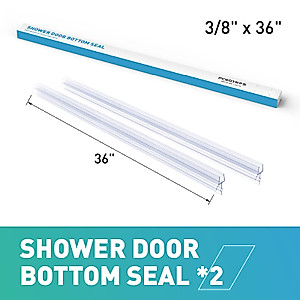FCSOTSPS Shower Door Bottom Seal,2 PCS 3/8" X 36" Shower Door Sweep for 3/8 Inch Glass,Frameless Glass Shower Door Seal Strip to Seal 20mm Gap - Stop Shower Leaks and Create a Water Barrier