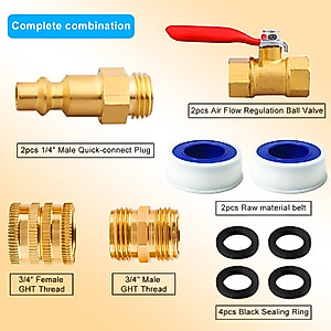 Gute 2 Pack Winterize RV Blowout Adapter, 1/4 Inch Male Quick Connect Faucet Adapter and 3/4 Inch GHT Hose Thread, RV Water Line Blowout Adapter for Trailer Internal, Boat, Camper, Air Compressor