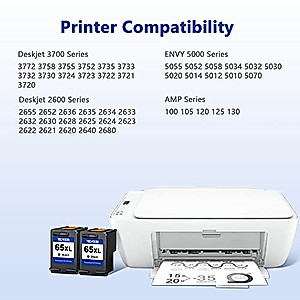 65XL Black Ink Cartridge High Yield Replacement for HP Ink 65 HP 65 Black Ink Cartridge Works with HP Deskjet 3772 3755 3700 3722 3752 2600 2622 2652 Envy 5055 5000 5070 5052 5014 Printer (2 Black)