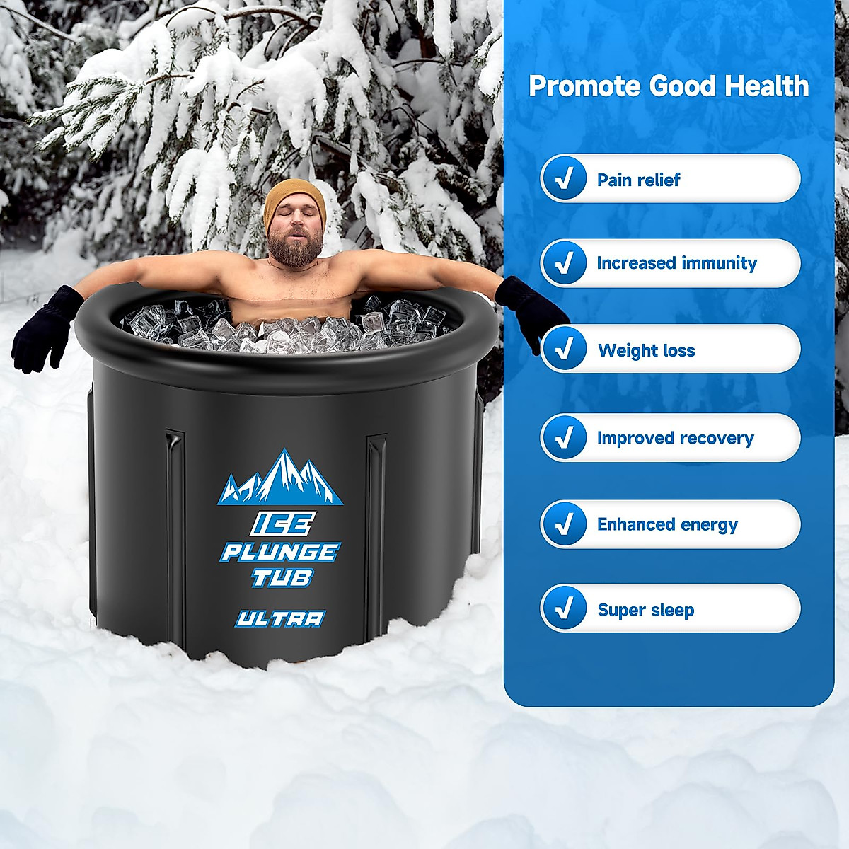 Cold Plunge Tub - XXL Size 126 Gallons Ice Bath Tub, Multiple Layered Portable Ice Bath Plunge with Cover, Suitable for Indoor Gardens Gyms Arena Cold Water Therapy Training Athletes Recovery
