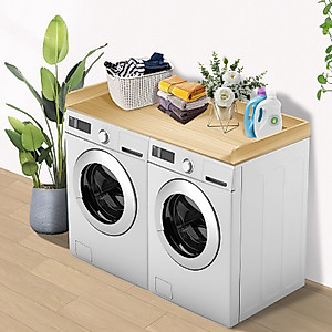 automoris Washer Dryer Countertop,Melamine Laundry Countertop with Edge Rails,27.5" W x 54" L Washer Dryer Shelf,Table Top for Washer and Dryer, Washer Dryer Work Surface (Oak)