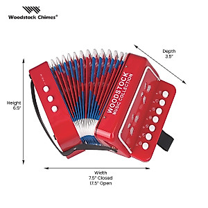 Woodstock Kid's Accordion (7"), Red, with 10 Keys, Beginner Music Toy Instrument for Children Ages 3+, Educational Gift, Toddlers Kids Boys Girls WCKA