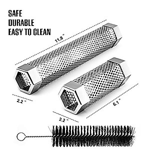 BEWAVE Pellet Smoker Tube for All Grill Electric Gas Charcoal or Smokers Hot/Cold Smoking, Free Tube Brush, 6&12 Inch