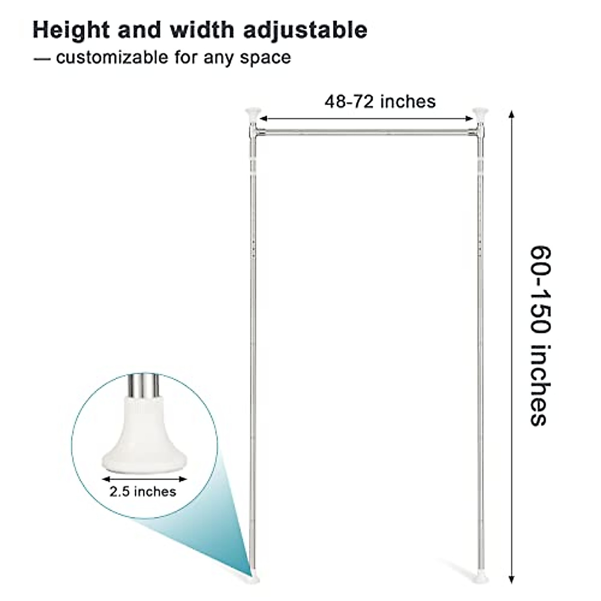 HOSKO Curtain Divider Stand - 48 to 72 inches Expandable Room Divider，Damage Free Freestanding Vertical Tension Stand