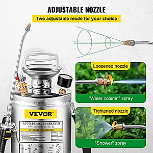 Happybuy 1 Gallon Stainless Steel Sprayer, 12" Wand & 3FT Reinforced Hose, Hand Pump Sprayer with Pressure Gauge, Safety Valve & Adjustable Nozzle, Garden Weed Sprayer for Lawn, Gardening, Sanitizing