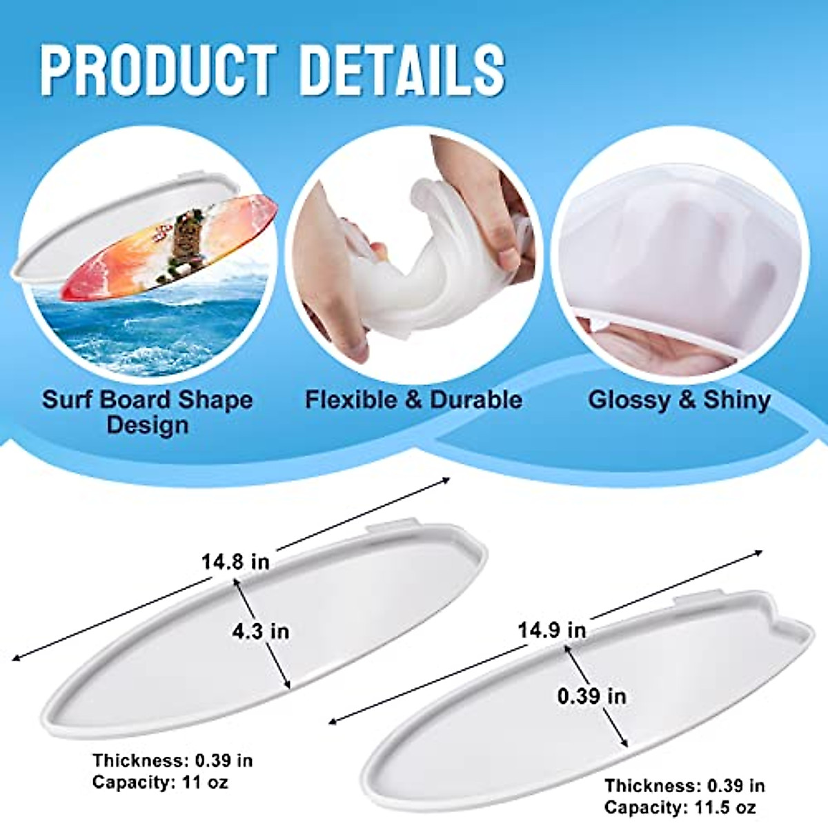 LET'S RESIN Surfboard Resin Tray Molds 15'' x 4'', 2Pcs Surf Board Silicone Molds for Resin,Large Resin Epoxy Molds Silicone for DIY Resin Ocean Waves Art, Wall Decor,Serving Board,Serving Tray