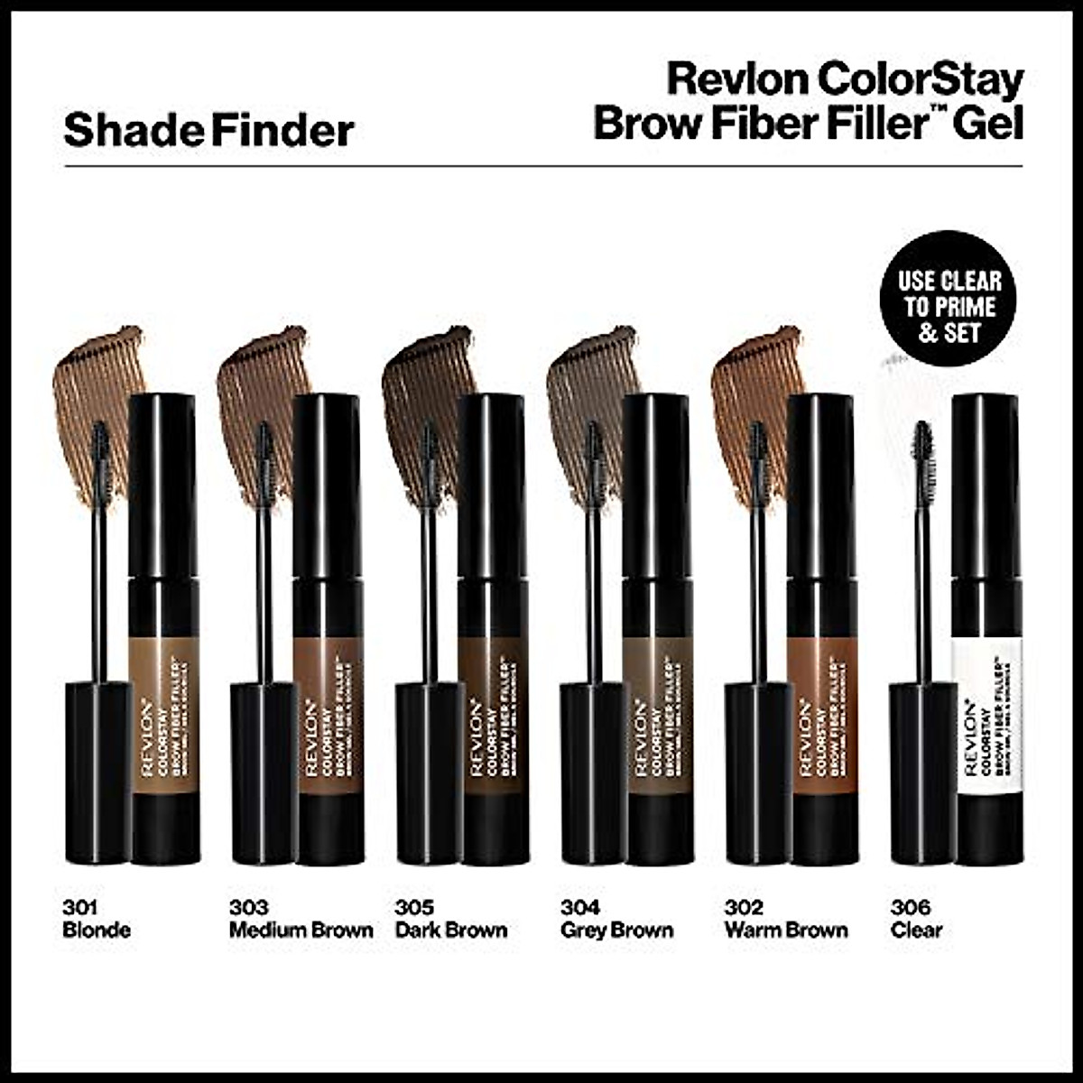 Revlon ColorStay Brow Fiber Filler, Longwearing & Volumizing Waterproof Eyebrow Gel, 303 Medium Brown, 0.23 fl. oz.
