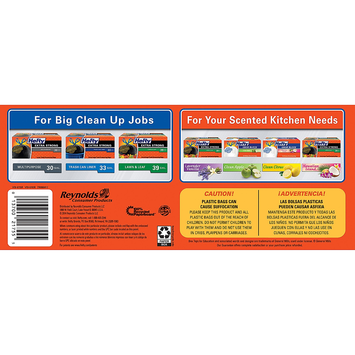 Hefty Strong Tall Kitchen Trash Bags, Unscented, 13 Gallon, 45 Count