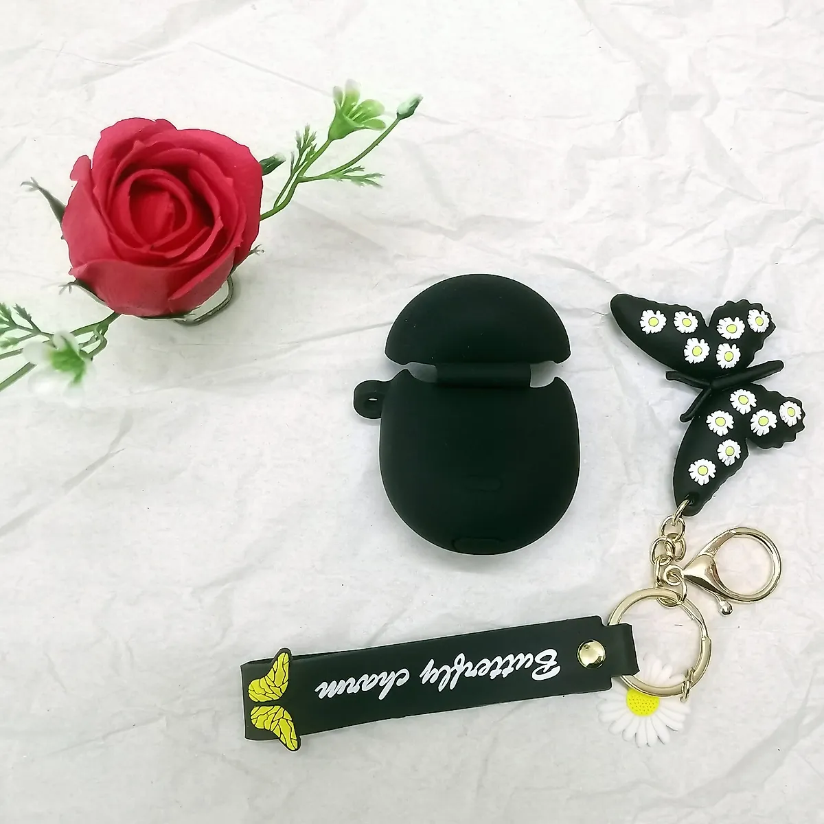 for Google Pixel Buds Pro Case Cover 2022 with Keychain, Cute Cartoon Butterfly Soft Silicone Skin Cover Shockproof Pixel Buds Pro Charging Earbuds Protective Accesorries for Women Girls Men (Black)