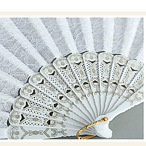 White Lace Folding Fan Double-Layered Plastic Wedding Party Home Decorative Fan Ancient Bride Hand Fan (Size : Argento)