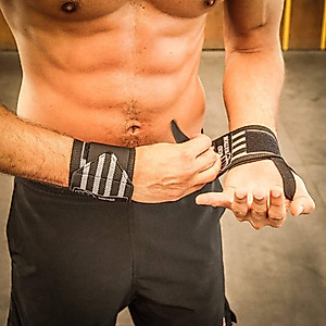 WOD Nation Wrist Wraps for Weightlifting, 12” Professional Gym Wrist Straps w/Thumb Loop Men & Women, Wrist Support Wraps for Strength Training, Powerlifting & Bodybuilding (Black/Grey)