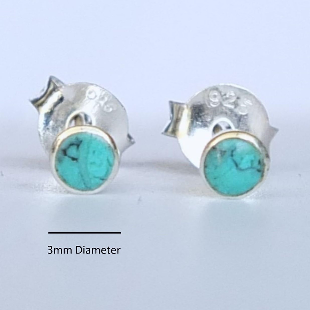 Handmade Turquoise Gemstone Round 3mm Stud Earrings, 925 Sterling Silver, Tiny Circle Studs for Women, Cartilage Earring, Tarnish & Water Resistant, By MiYa Jewelry Creations