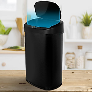 Kitchen Trash Can 13.2 Gallon Garbage Can with Odor Control System, Automatic Touch Motion Sensor Trash bin with Lid, Stainless Steel Silent Waste Bin for Home Office Bedroom, 50 Liter (Black)