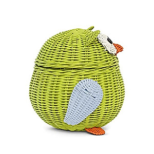 G6 COLLECTION Owl Rattan Storage Basket With Lid Decorative Bin Home Decor Hand Woven Shelf Organizer Cute Handmade Handcrafted Nursery Gift Animal Decoration Artwork Wicker Hoot Owl (Large, Green)