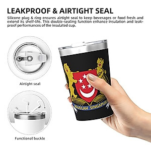 Coat Of Arms Of Singapore Insulated Stainless Steel Tumbler 12 Oz Thermos Come With Straw Leak-Proof Travel Mug Cup