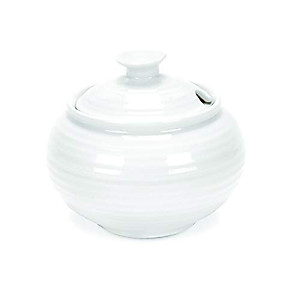 Portmeirion Sophie Conran White Covered Sugar Bowl | 11 Oz Sugar Container | Sugar Jar for Coffee Bar, Home, and Kitchen Countertop | Made from Fine Porcelain
