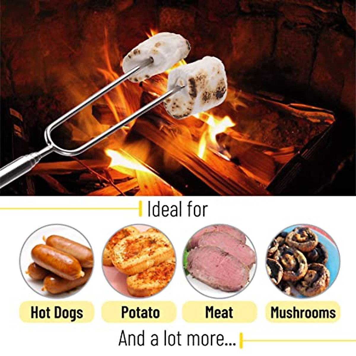 UNCO- Marshmallow Roasting Sticks, 5 Pack, 32”, Extendable Stainless Steel Smores Sticks, Campfire Sticks, Marshmallow Sticks, Hot Dog Sticks for Campfire, Roasting Sticks for Fire Pit, Smores Skewers