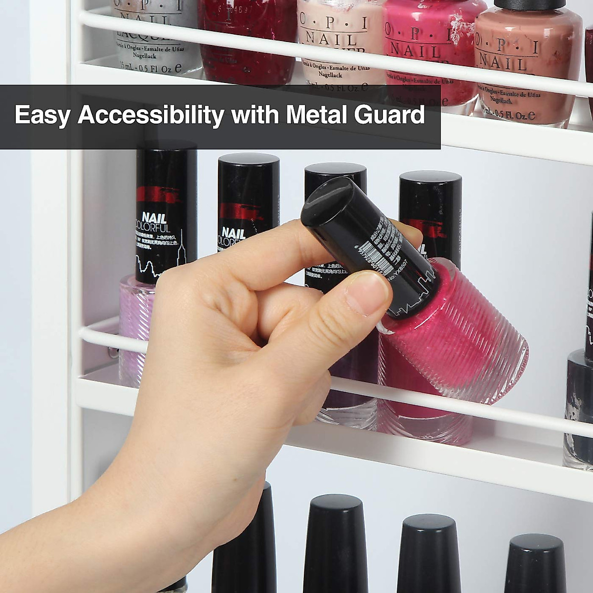 J JACKCUBE DESIGN White Wood Nail Polish Organizer with 6 Tier Shelves 100 Bottles Wall Mount Display Rack Makeup Essential Oil Bottles Holder Storage for Nail Salon Bedroom Dress Room - MK528C