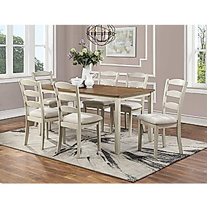 OSP Home Furnishings West Lake Dining Table Set, 7-Piece, Antique Tobacco Finish Top and Cream Base with Linen Fabric