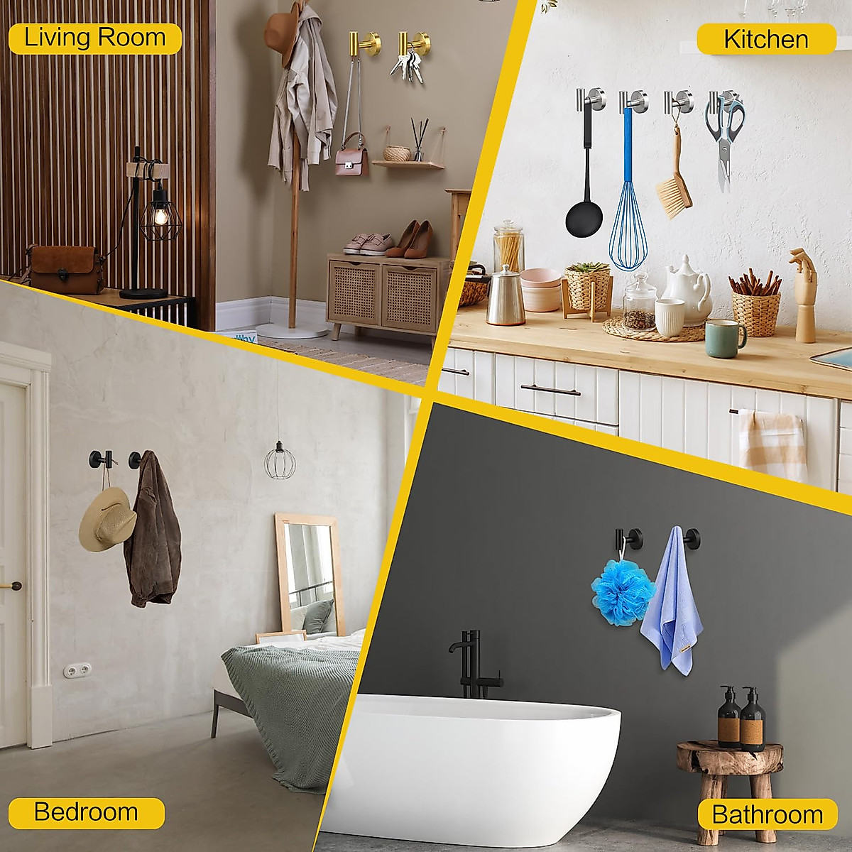 Mdvora 2/4/8 Pack Towel Hooks, Robe Hook, Bathroom Coat Hook Wall Mounted, SUS304 Stainless Steel Bathroom Hooks, Towel Hook for Bedroom Kitchen Hotel Office(2 Pack Brushed Nickel)