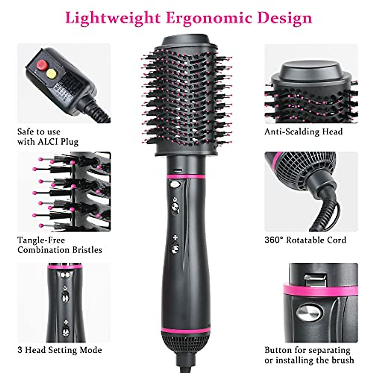 Hot Air Brush, 4 in 1 One Step Professional Hair Dryer Brush for Curling Drying Straightening Combing, [Ceramic Coating][Negative Ion] Volumizer Hair Dryer Brush