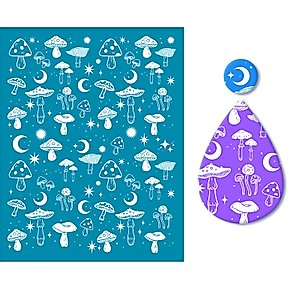 OLYCRAFT Clay Stencils Mushroom Pattern Non-Adhesive Silk Screen Printing Stencils Reusable Mesh Stencils Transfer Washable Stencils for Polymer Clay Jewelry Earring Making - 5x4 Inch