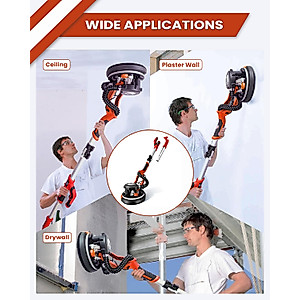 Tarlido Drywall Sander, 750W Electric Drywall Sander with Vacuum Dust Collection, 5 Variable Speed 900-1800RPM with LED Light, Foldable Handle, Sanding Discs & Grids for Sanding Floor, Popcorn Ceiling