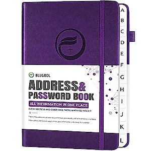 Address Book with Alphabetical Tabs, Hardcover Password Book, Address Organizer Keep Track of Phone Numbers, Special Days, Birthdays, Anniversaries and Notes (5.3'' x 7.7", Deep Purple)