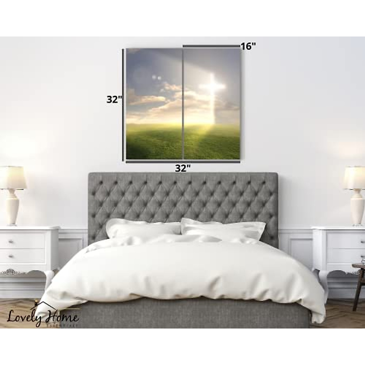 Christian Wall Art Cross Decor - Religious Cross / Light of God Canvas Art 2 Piece Set - Decorative Split Artwork Picture, Spiritual Christian Decor Print for Home, Living Room, Bedroom, Office & Gift