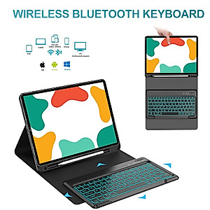 iPad Air 13 inch Case with Keyboard (M2, 2024), Detachable Bluetooth Keyboard| 7 Colors Backlit| Auto Sleep/Wake, Slim Folio Cover with Pen Holder for iPad 12.9” 6th 2022/5th 2021/4th 2020/3rd 2018