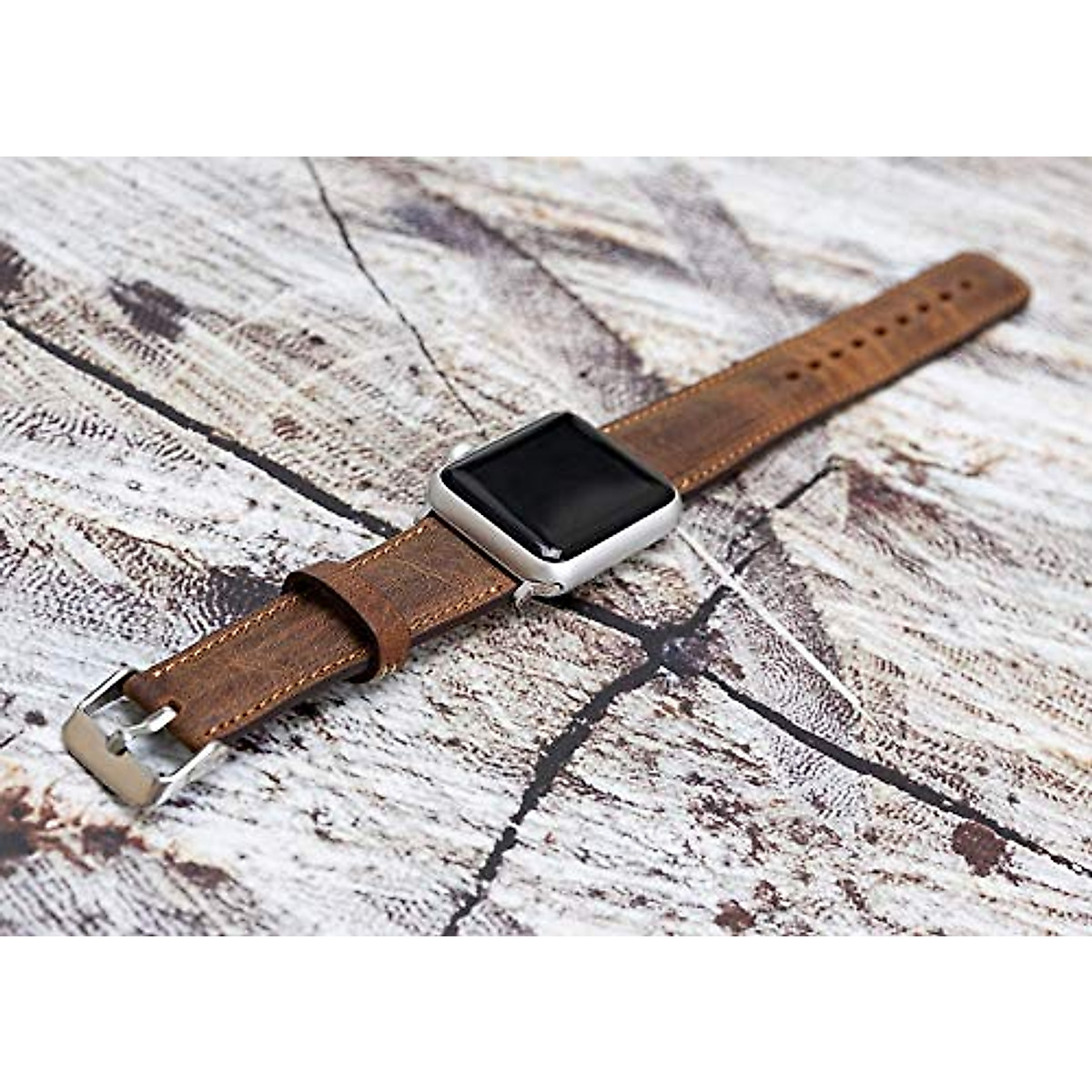 VENOULT iWatch Series 9, Ultra 2 Compatible Apple Watch Bands for Man or Women 49mm, 48mm, 47mm, 45mm, 44mm, 41mm, 40mm, Series 9-1 Dark Brown Genuine Leather Bull Strap, HANDMADE