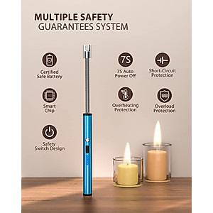 RONXS Lighter Electric Lighter Rechargeable Arc Type C Candle Lighters with LED Battery Display, Flexible Neck Windproof Flameless Plasma Long Lighters for Candle BBQ Camping (Red&Blue)